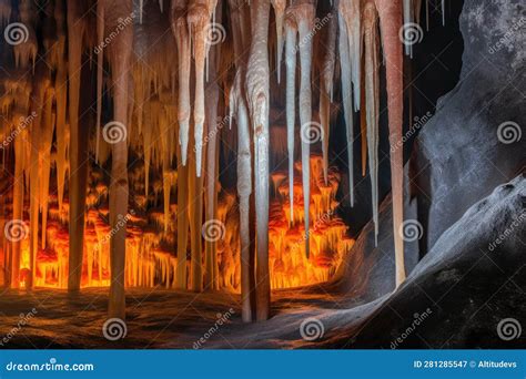 Stalactites And Stalagmites In A Lava Tube Cave Royalty Free Stock