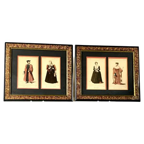 Pair Prints Of French Noble Couples Of 16th Century Made Mid 19th