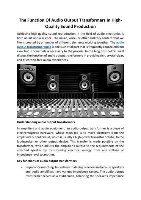 PPT The Function Of Audio Output Transformers In High Quality Sound Production PowerPoint