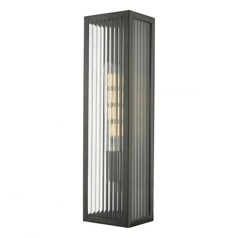 Modern Rectangular Tube Garden Wall Light In Bronze With Ribbed Glass