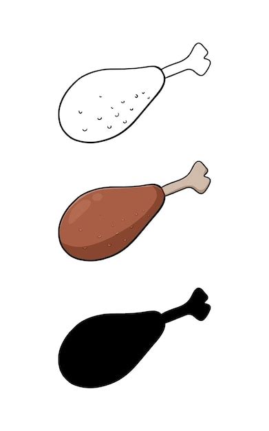 Pata De Pollo Frita Con Hueso Aves Alimentos Carne Doodle Dibujos Animados Lineales Para