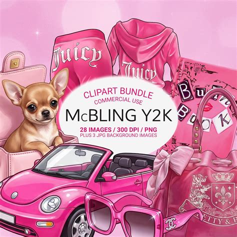 Mcbling Y2k Clipart Bundle Png Pink Aesthetic 2000s Fashion Juicy Style