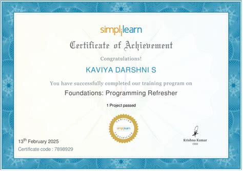 Programming Learning Simplilearn Certificate Techskills Kaviya