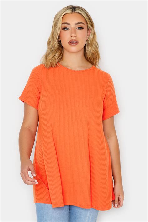 Plus Size Orange Ribbed Swing Top Yours Clothing