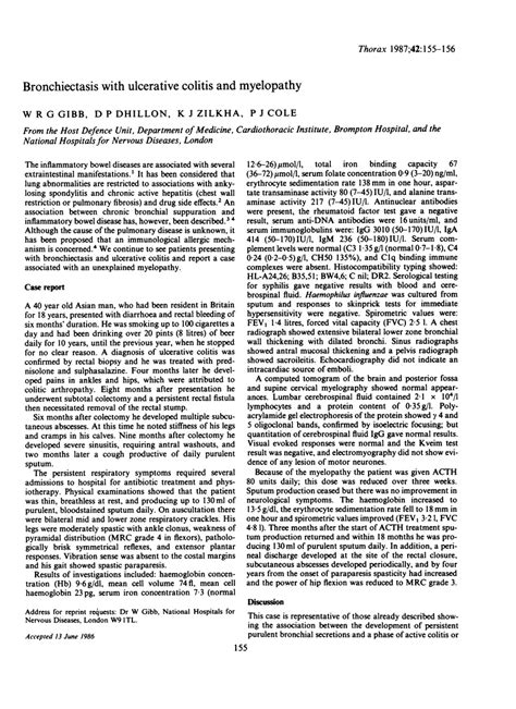 Bronchiectasis With Ulcerative Colitis And Myelopathy Pmc