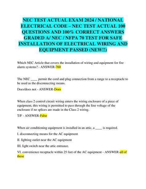 Nec Test Actual Exam 2024 National Electrical Code Nec Test Actual
