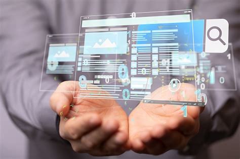 3d 렌더링 웹 응용 프로그램의 근접 촬영과 그것을 만지는 사람의 손 3차원 형태에 대한 스톡 사진 및 기타 이미지 3차원 형태 가상현실 개념 Istock