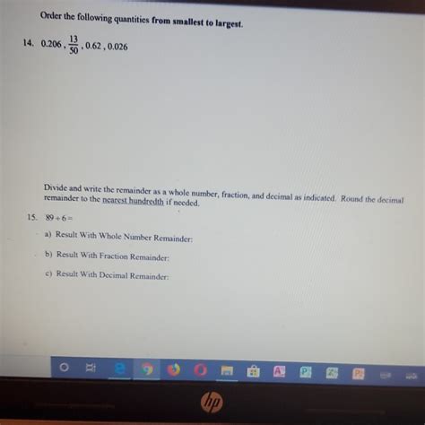 Solved Order The Following Quantities From Smallest To Chegg