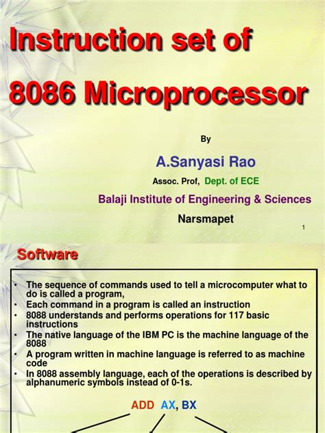 The Instruction Set Of The 8086 Microprocessor Pdf Assembly Language Instruction Set