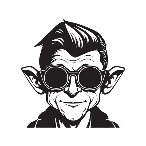 Elfe Portant Des Lunettes De Soleil Vintage Logo Ligne Art Concept Noir