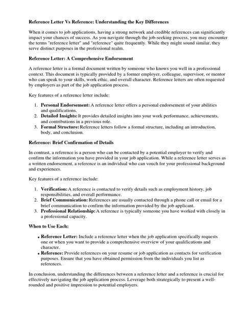 Reference Letter Vs Reference Pdf Résumé
