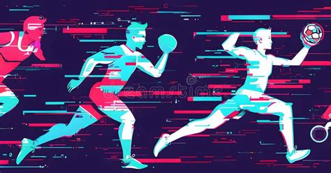 Abstract Sports Icons With Digital Glitch Effects Merging Traditional