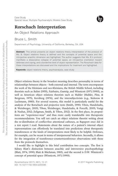 Rorschach Interpretation An Object Relations Approach