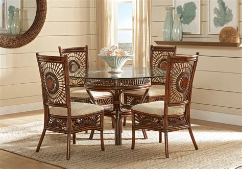 Island Sunrise 5 Pc Dark Rattan Wood Dining Room Set With Side Chair