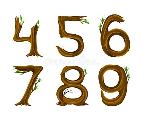 Woody Number Arranged From Branching Tree Stem And Green Leaves Vector