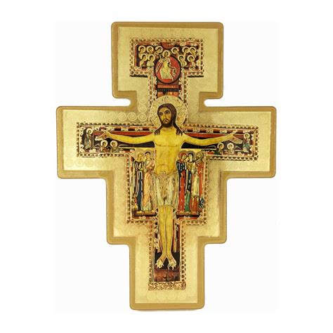 Cristo De San Damián De Madera Con Detalles Y Contorno Dorados Mondo