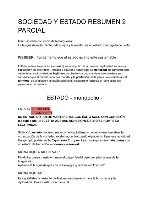 Resumen Para El Segundo Parcial SOCIEDAD Y ESTADO RESUMEN 2 PARCIAL