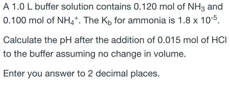 Solved A L Buffer Solution Contains Mol Of NH And Chegg