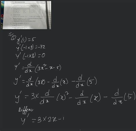 C1 Differentiation Worksheet C 1 Find The Gradient At The Point With X Co