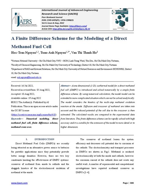 A Finite Difference Scheme For The Modeling Of A Direct Methanol Fuel Cell Pdf Chemistry