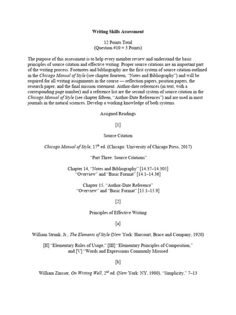 Writing Skills Assessment Questions Pdf Citation Note Typography
