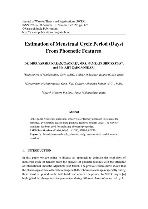 Pdf Estimation Of Menstrual Cycle Period Days From Phoenetic Features