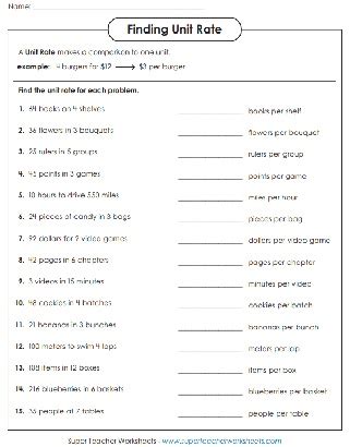 Rate And Unit Rate Math Worksheets