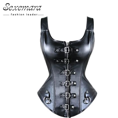 Leather Harness Court Shaper Overbust Corselet Black Women Sexy Lingerie Erotic Top Corsets