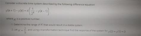 Consider A Discrete Time System Described By The Chegg