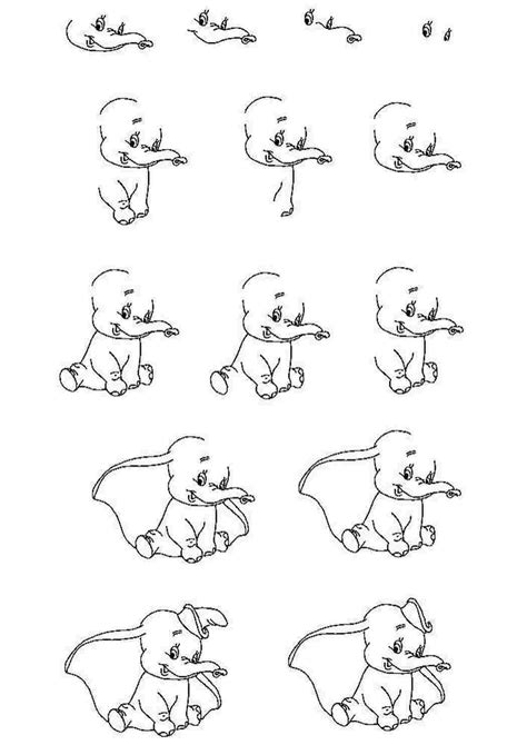 Раскраска Дамбо слоненок Поэтапно рисуем слонёнка дамбо