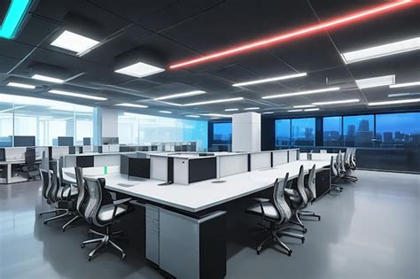 Premium Ai Image Modern Office Space With Desktops With Modern