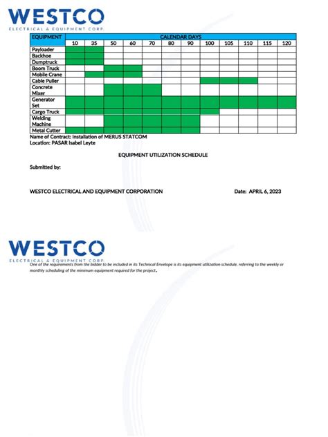 Equipment Utilization Schedule Pdf
