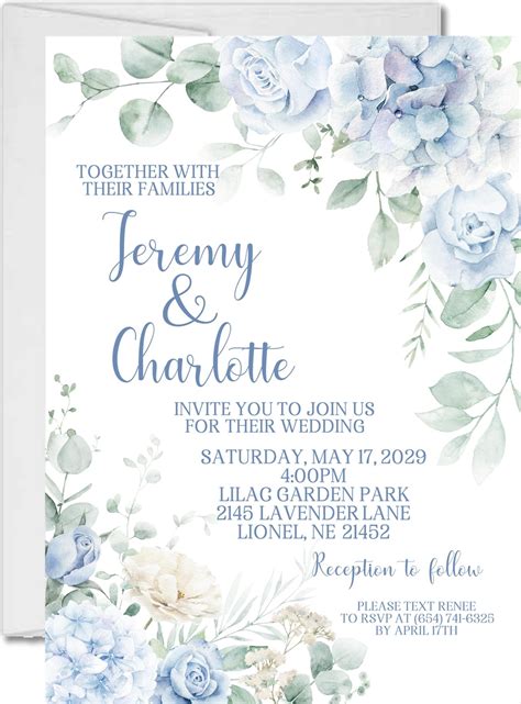 Blue Hydrangea Wedding Invitations Blue Vow Renewal Inviations Set Of 12 Garden Wedding