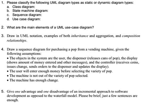 Solved Please Classify The Following Uml Diagram Types As Static Or