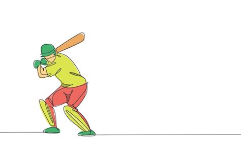 Premium Vector One Single Line Drawing Of Energetic Man Cricket