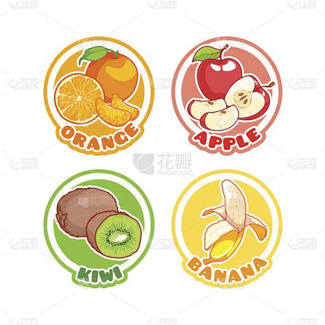 四张不同水果的贴纸。