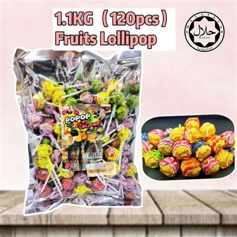 1 1kg Leanseng Popop Mixed Fruit Lollipop Hard Candy 110pcs
