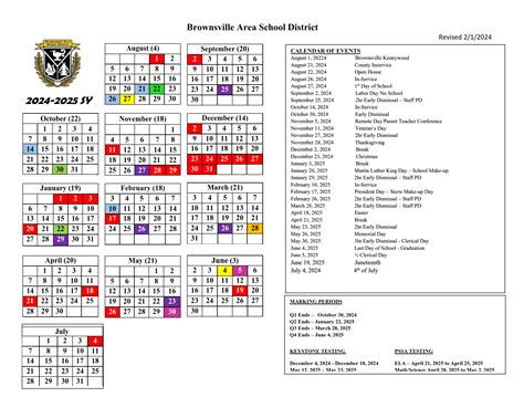 District Calendar Brownsville Area Elementary School