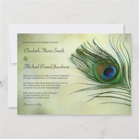 Vintage Peacock Feather Wedding Invitations Zazzle