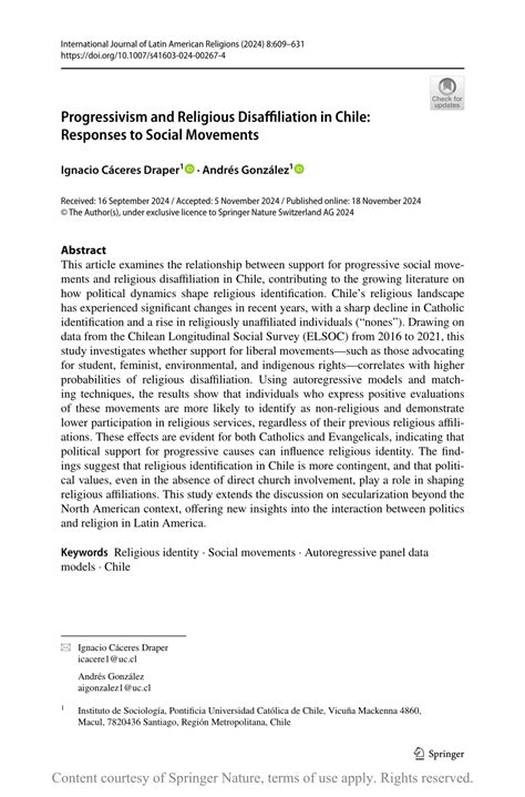 Progressivism And Religious Disaffiliation In Chile Responses To