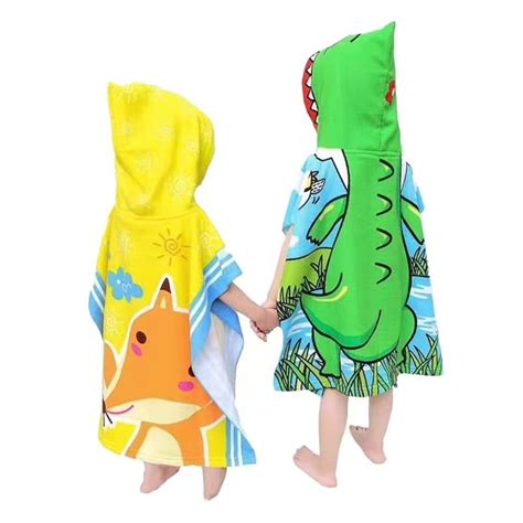 儿童带帽浴巾斗篷海边卡通美人鱼恐龙吸水浴袍游泳沙滩宝宝披风 虎窝淘