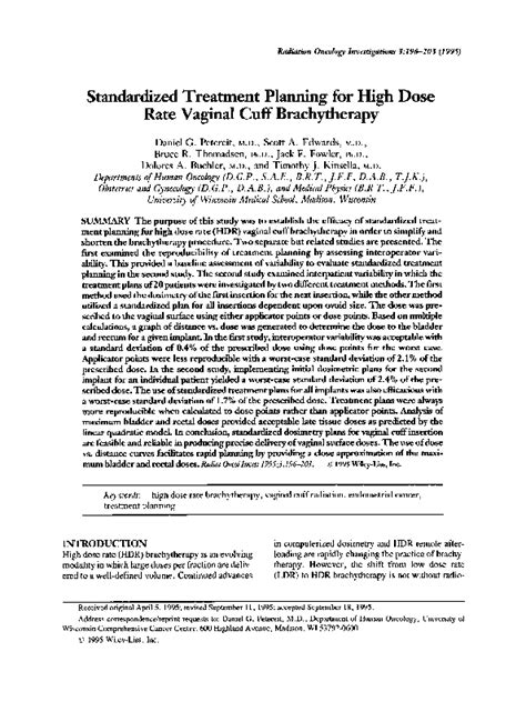 Pdf Standardized Treatment Planning For High Dose Rate Vaginal Cuff