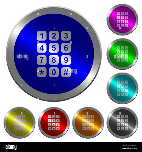 numeric keypad icons on round luminous coin like color steel buttons