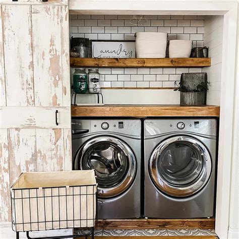 Diy Laundry Room Shelf With Hanging Rod Small Laundry Room Ideas