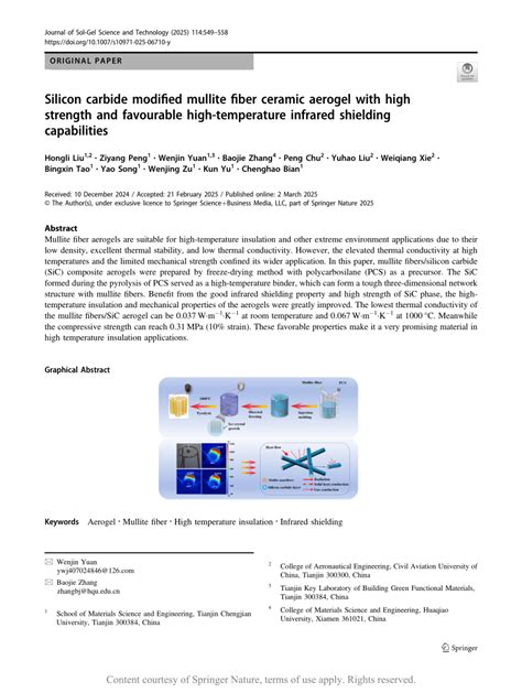 Silicon Carbide Modified Mullite Fiber Ceramic Aerogel With High Strength And Favourable High