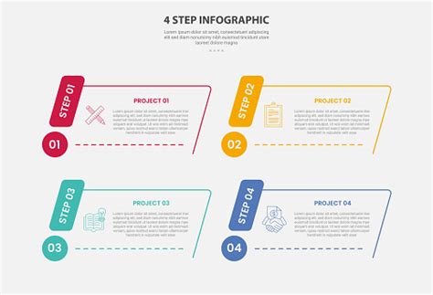 슬라이드 프리젠 테이션을위한 원 배지가있는 4 포인트 템플릿 인포 그래픽 개요 스타일 4 포인트 단계 템플릿 또는 경사 사각형 컨테이너 0명에 대한 스톡 벡터 아트 및 기타