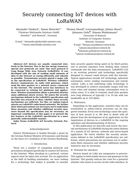 PDF Securely Connecting IoT Devices With LoRaWAN