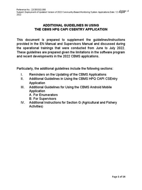 Annex A Addl Guidelines In Using Cbms Hpq Capi App And Cbms Android