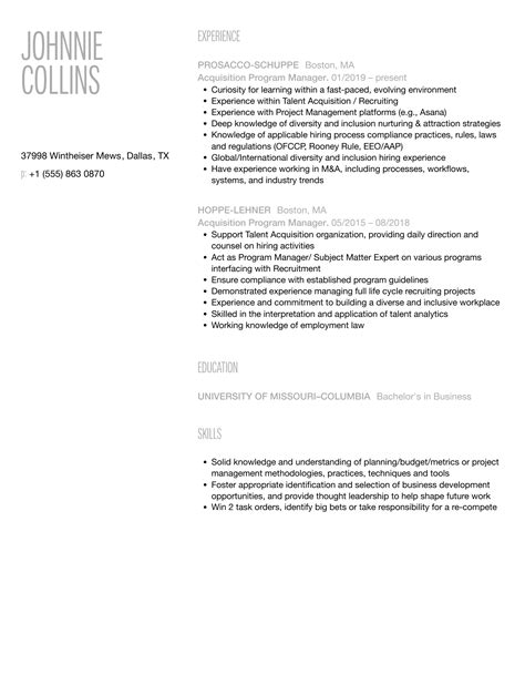 Acquisition Program Manager Resume Samples Velvet Jobs