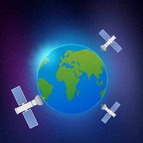 Satellites Artificiels En Orbite Autour De La Planète Terre Vecteur